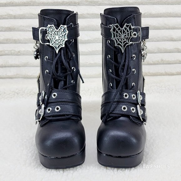 Demonia | Shoes | Gothika Coffin Web Buckle Charm Platform Ankle Boots ...